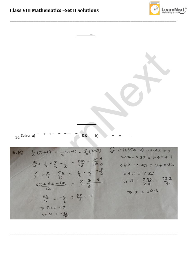 Class 8 Maths Set II Question Papers Solutions 2023 24 | PDF | Water ...