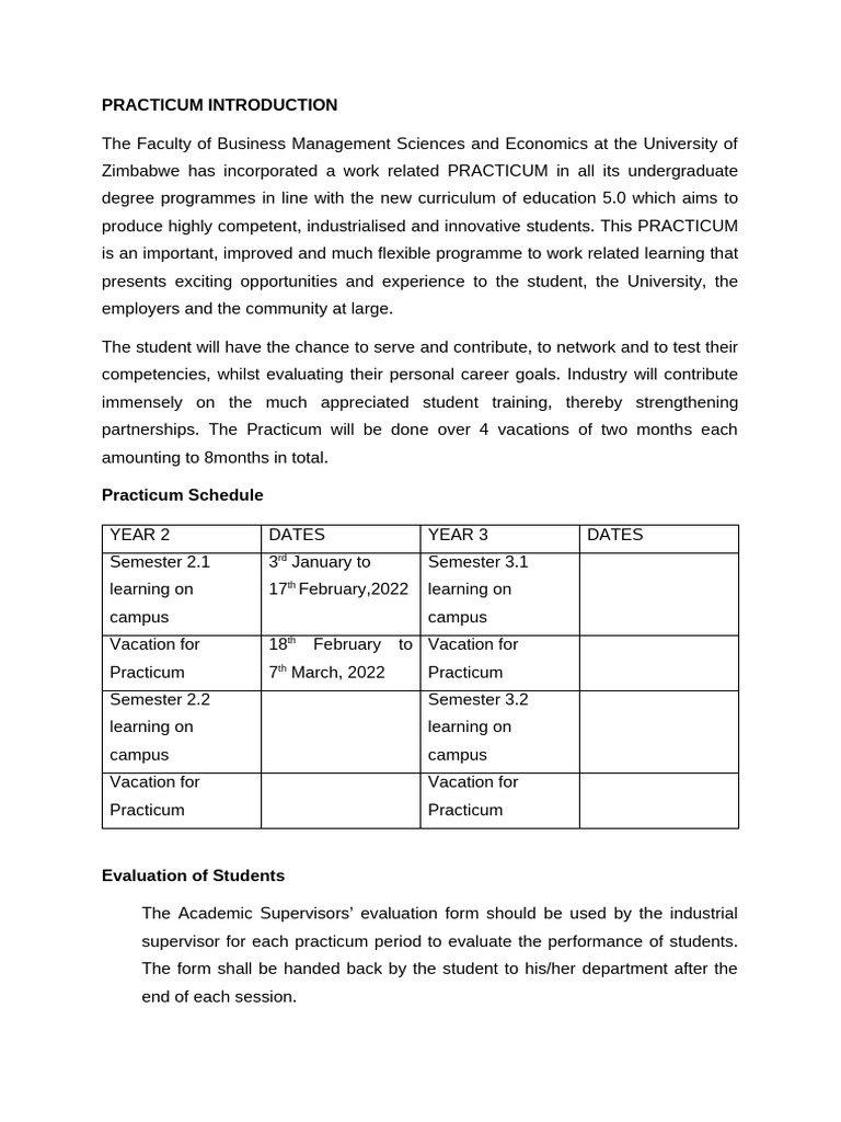 University of Zimbabwe Practicum Guide | PDF