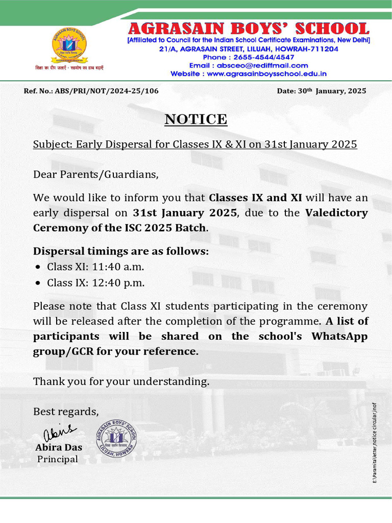 Notice Early Dispersal For Ix and Xi | PDF