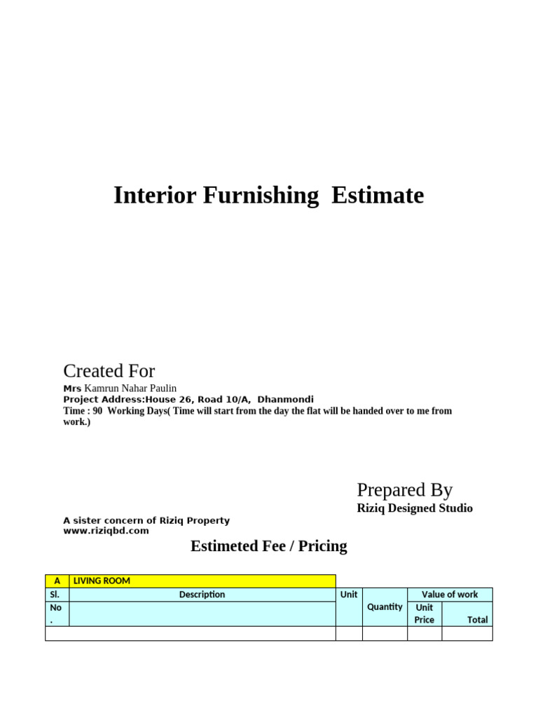 Interior Furnishing Estimate Hamdard New Rate | PDF | Legal Liability | Payments