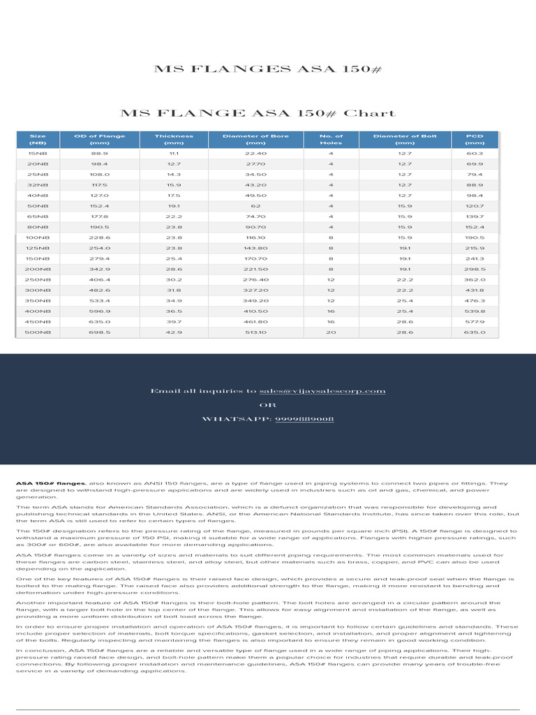 ASA 150# Flange Specifications and Uses | PDF | Mechanical Engineering ...