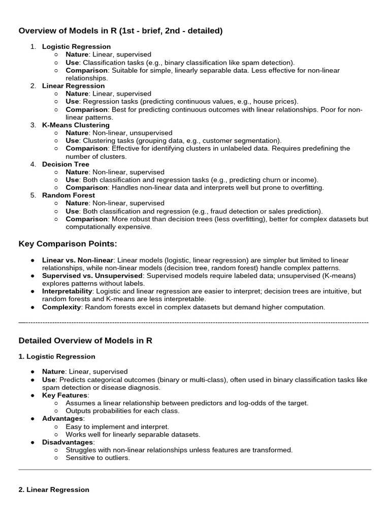 Overview of Models in R | PDF | Regression Analysis | Dependent And ...