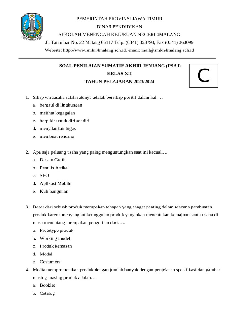 SOAL PSAJ 2023-2024 PAKET C | PDF