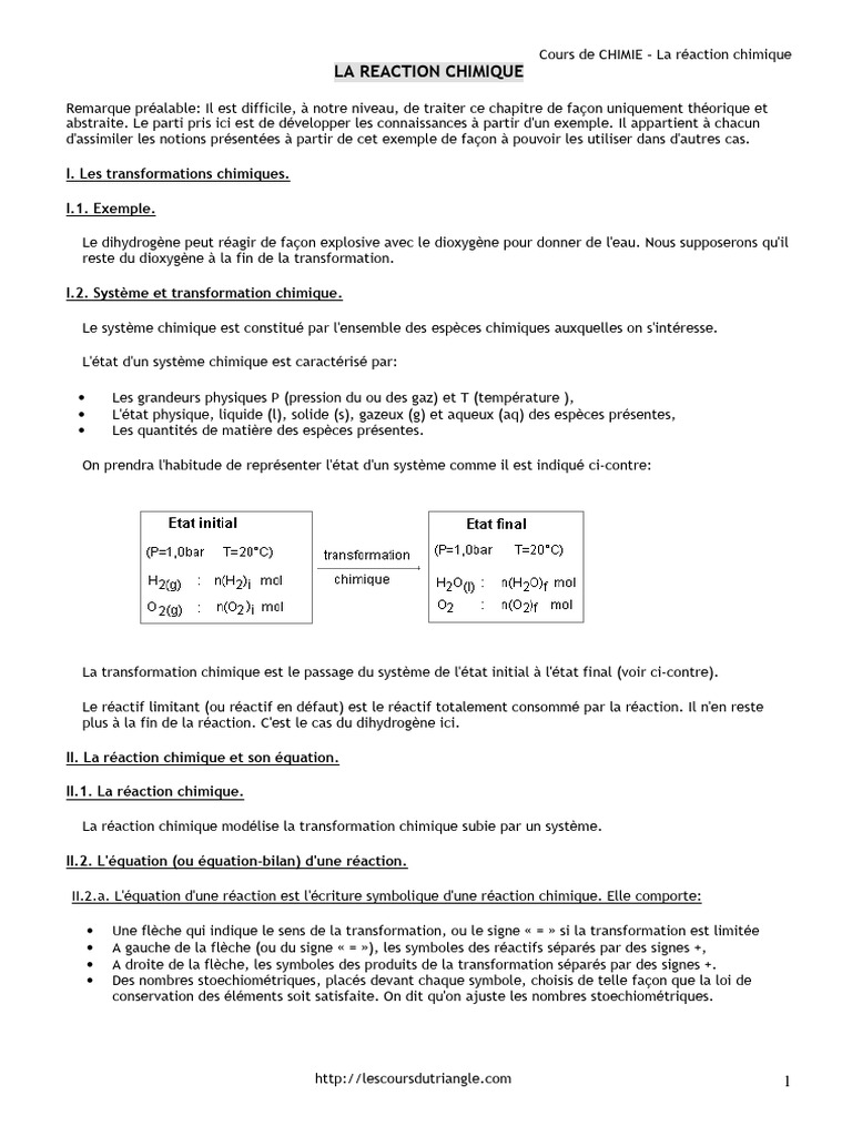 Réaction chimique : concepts clés 1ère | PDF | Stœchiométrie | Chimie