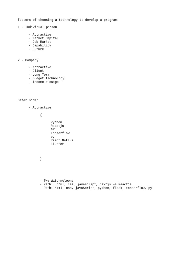 Choosing Technology for Program Development | PDF