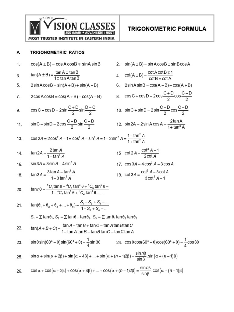 Trigonometric formula & Identities | PDF