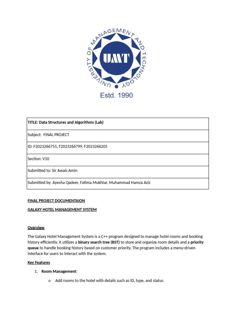 Dsa Project Documentation | PDF | Computer Programming | Computing