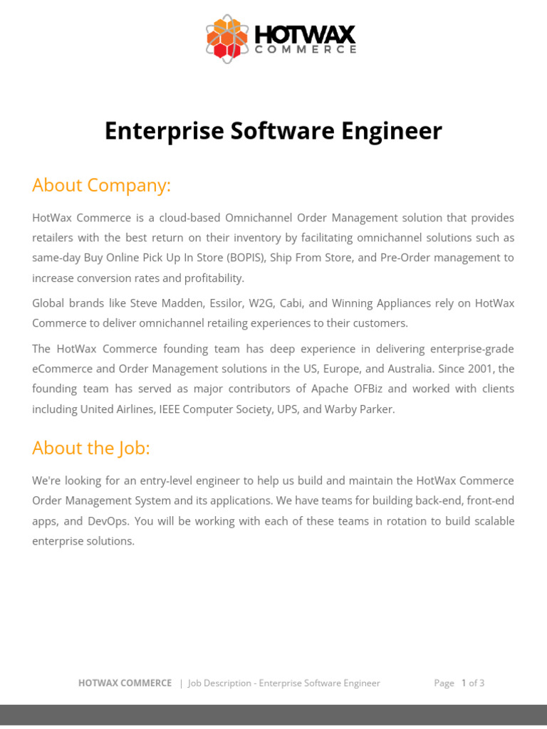 Enterprise Software Engineer - HotWax Commerce | PDF | Software | Software Development Process