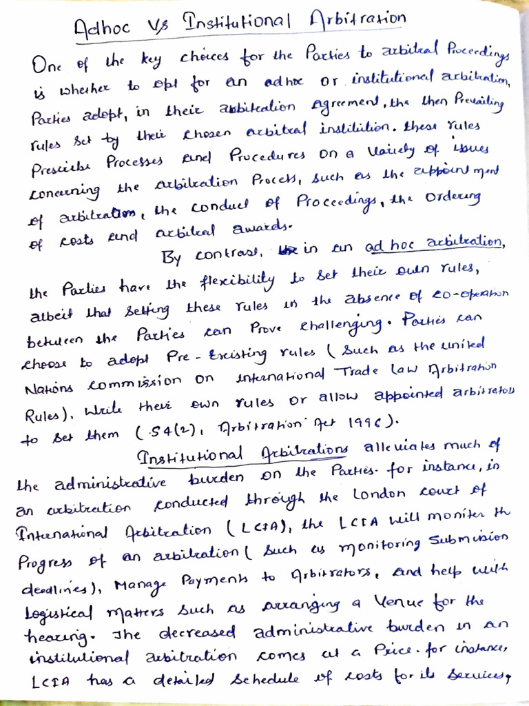 Adhoc Vs Institutional Arbitration | PDF