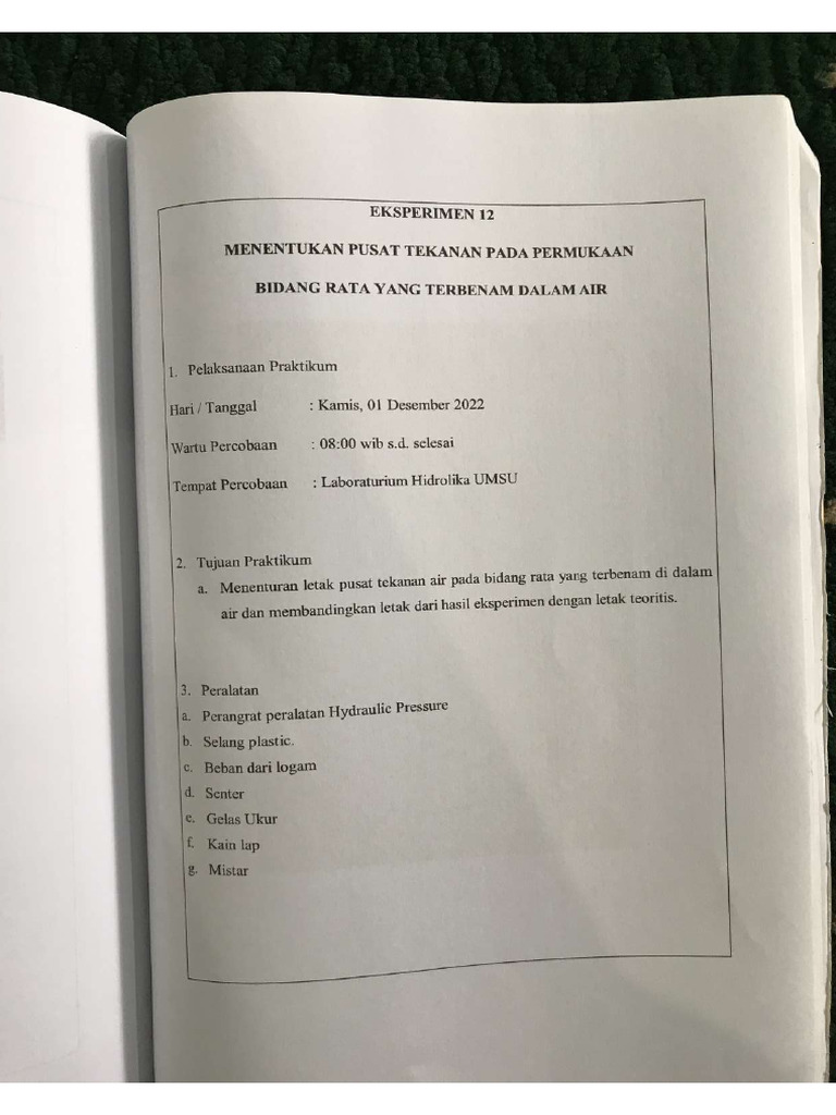 Menentukan Pusat Tekanan Pada Permukaan Bidang Rata Yang Terbenam Dalam ...