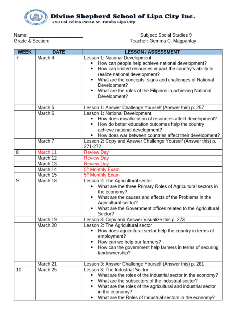 Calendar Grade 9 | PDF | Economics | Economies