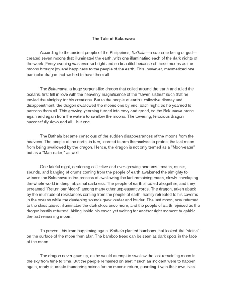 The Tale of Bakunawa | PDF | Mythology | Folklore
