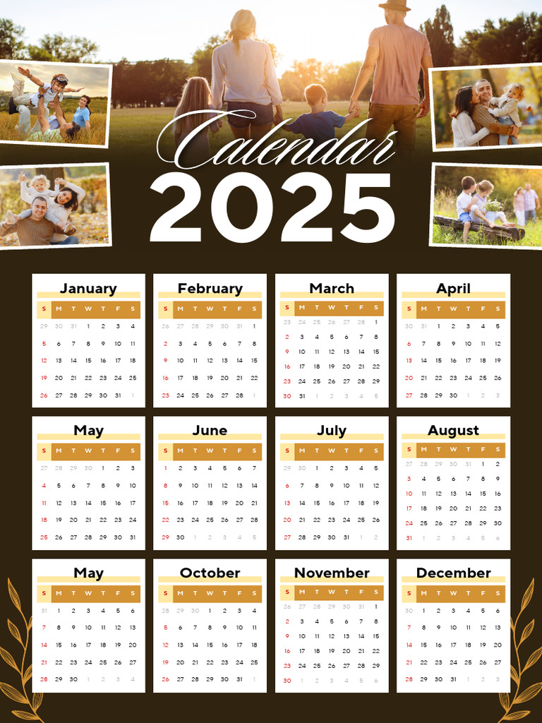 Modern Brown Photo Collage 2025 Calendar Poster | PDF