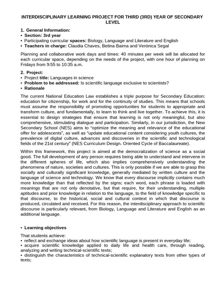 Interdisciplinary Learning Project 3rd Year - Scientific Language | PDF | Knowledge | Information