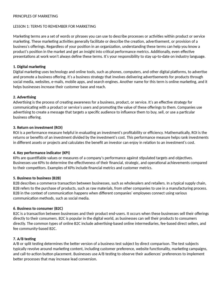 Principles of Marketing Lesson 1 - 3 | PDF | Product (Business ...