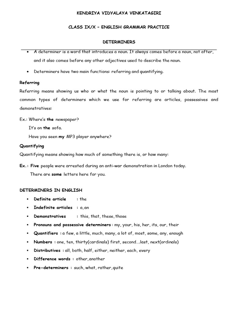 Understanding Determiners In English Pdf Semantic Units Linguistics 8272