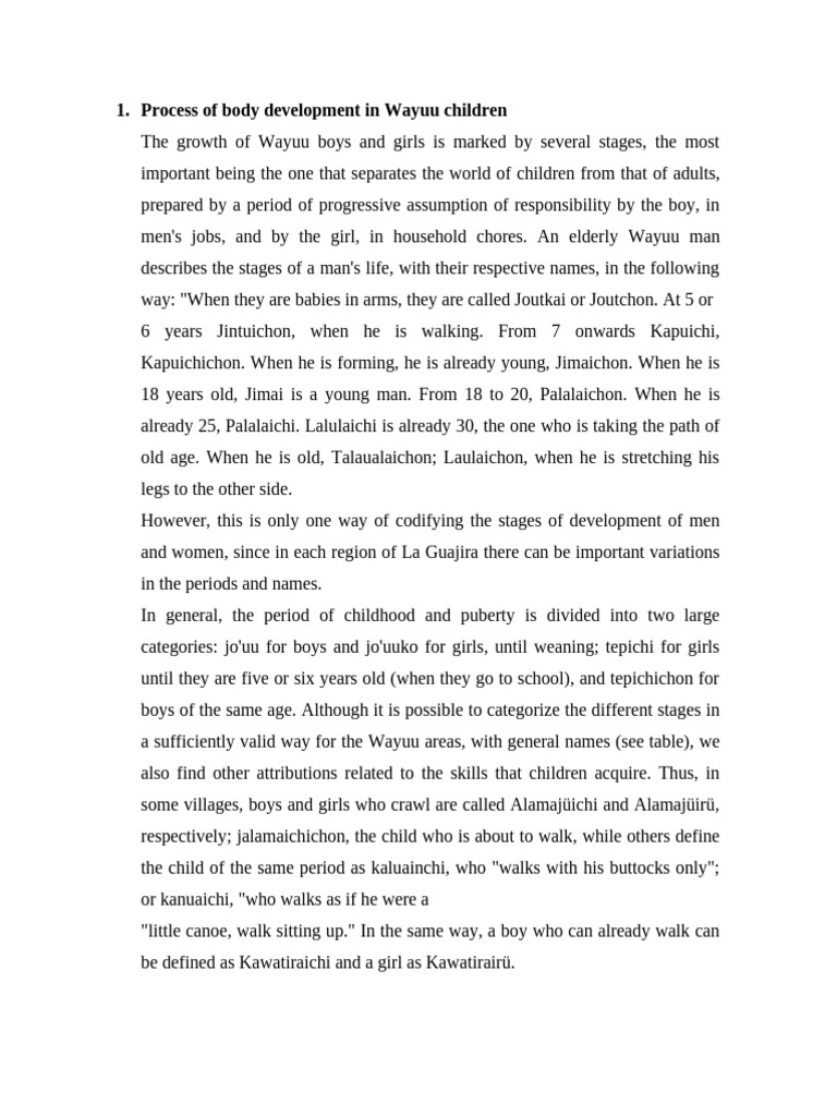Process of the physical development of Wayuu children | PDF | Human Development | Behavioural ...