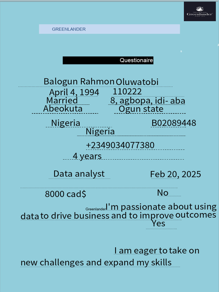 Greenlander Interview Questionaire. | PDF