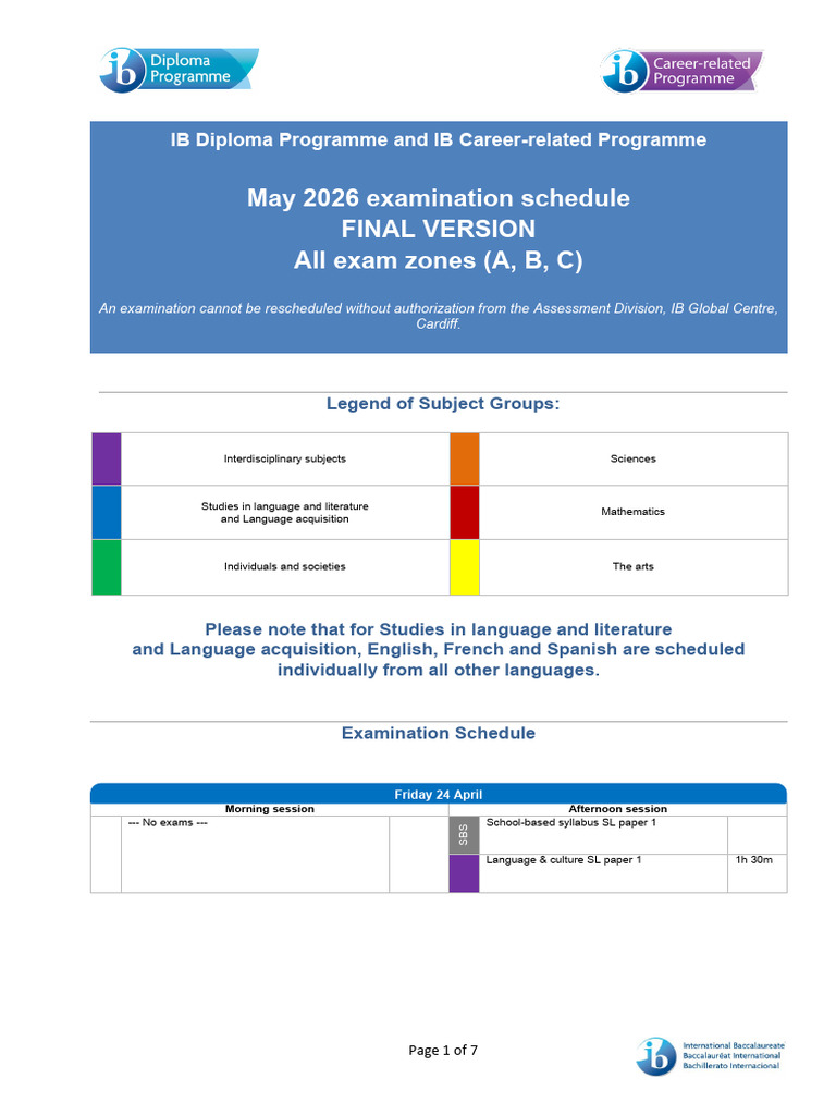 May 2026 Examination Schedule | PDF