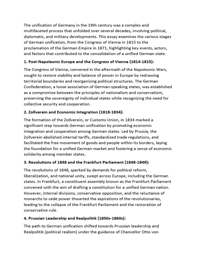 The Unification of Germany in The 19th Century Was A Complex and ...
