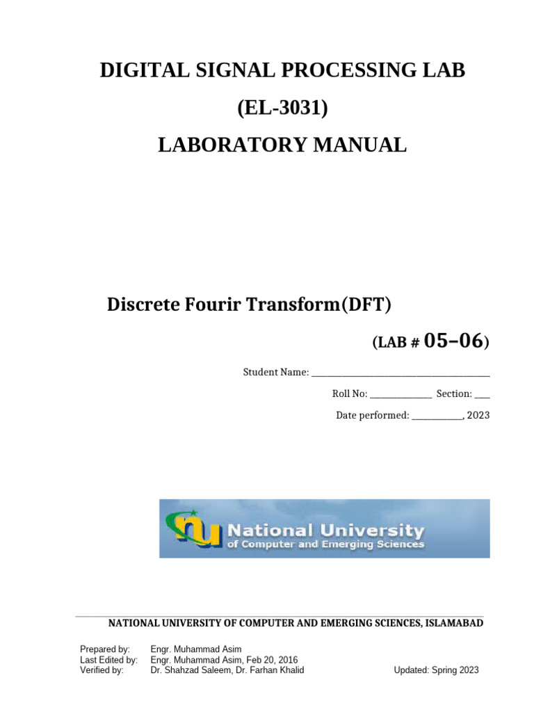 DSP Lab Spring 23 Exp-05-06 | PDF | Discrete Fourier Transform | Harmonic Analysis