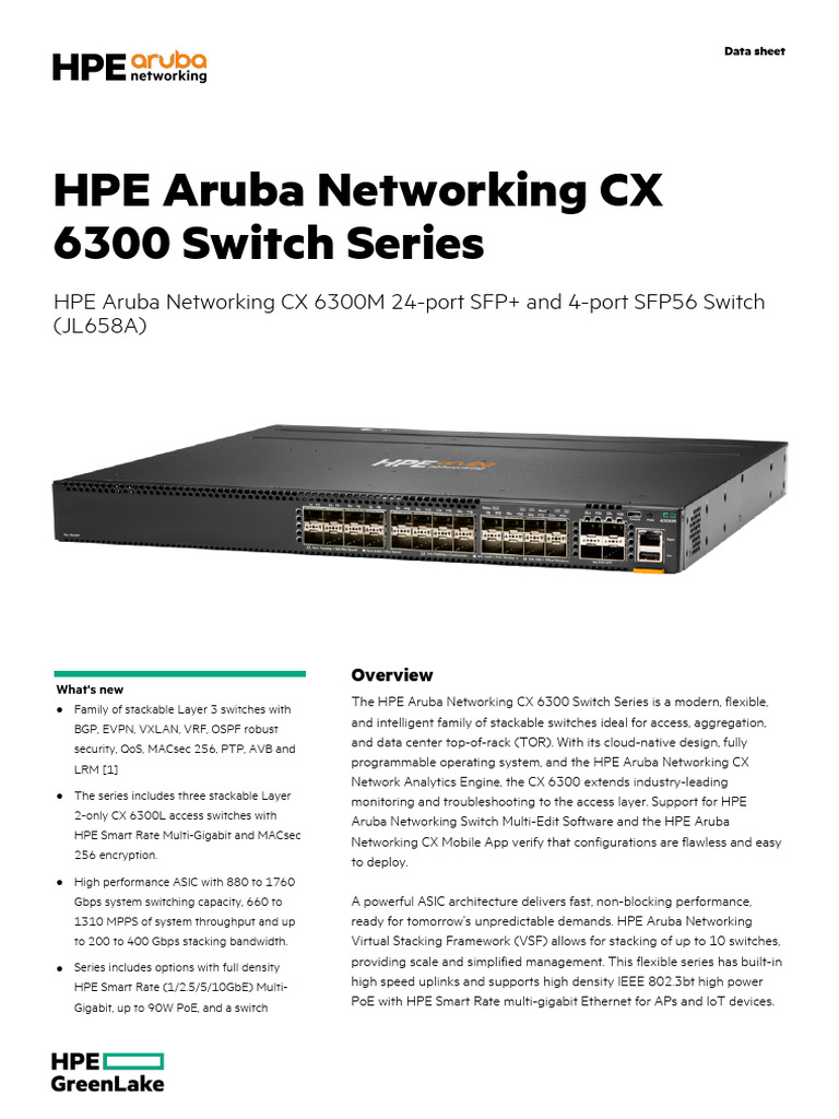 HPE Aruba CX 6300M Switch Overview | PDF | Computer Network | Network ...