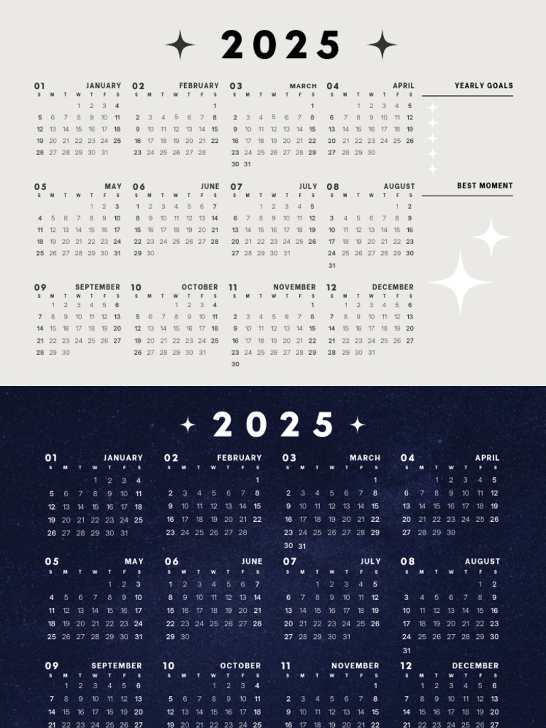 Blue Beige and White Space Simple Calendar 2025 Poster | PDF