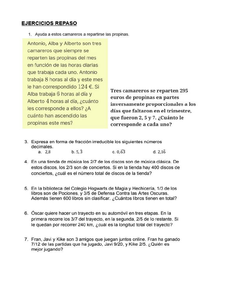 Ejercicios Repaso | PDF