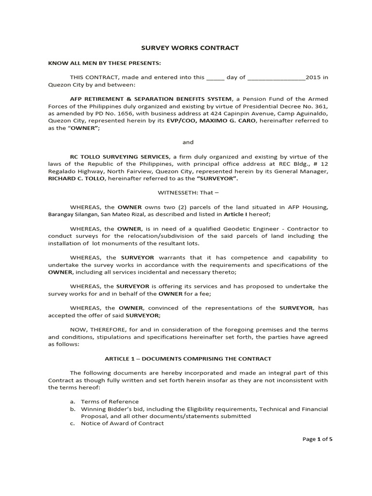 Contract - RC Tollo Survey | PDF | Employment | Surveying