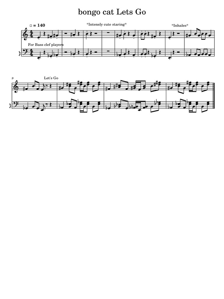 Bongo Cat Music Sheet: Let's Go | PDF