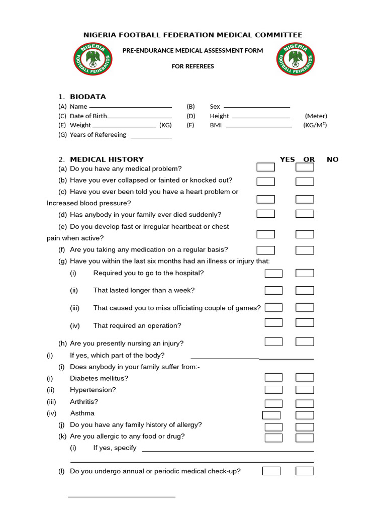 Referees Medical Form Physical Fitness Test | PDF | Heart | Allergy