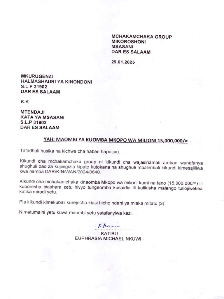 BARUA YA KUOMBA MKOPO | PDF