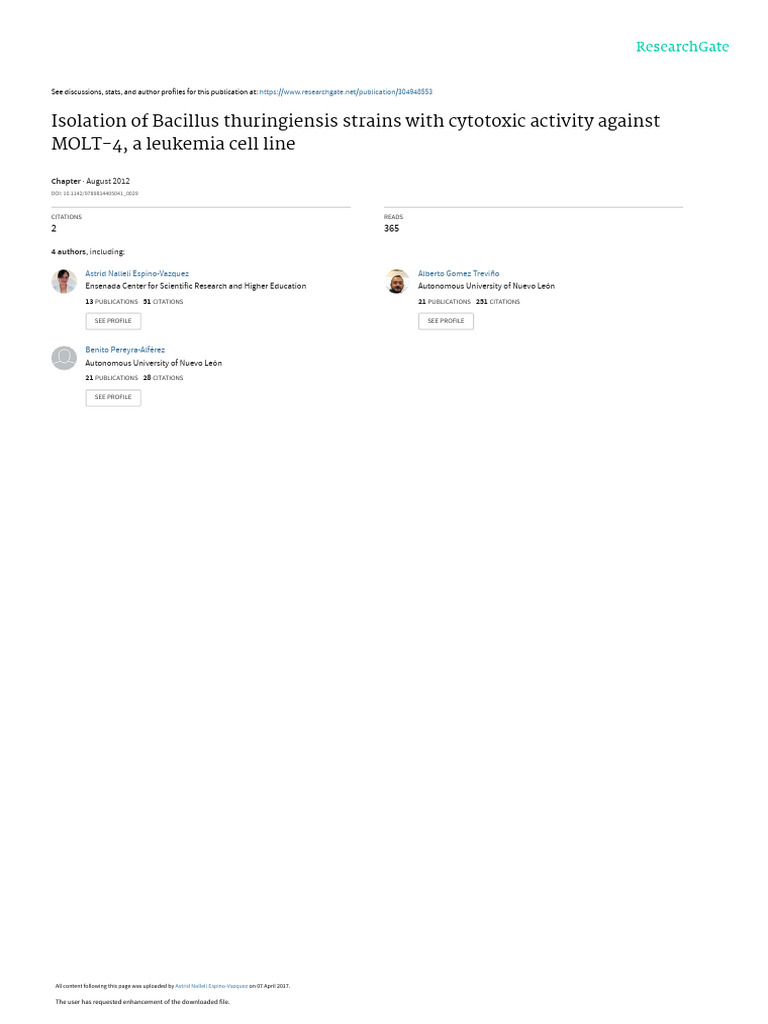 Isolation of Bacillus Thuringiensis Strains With Cytotoxic Activity ...