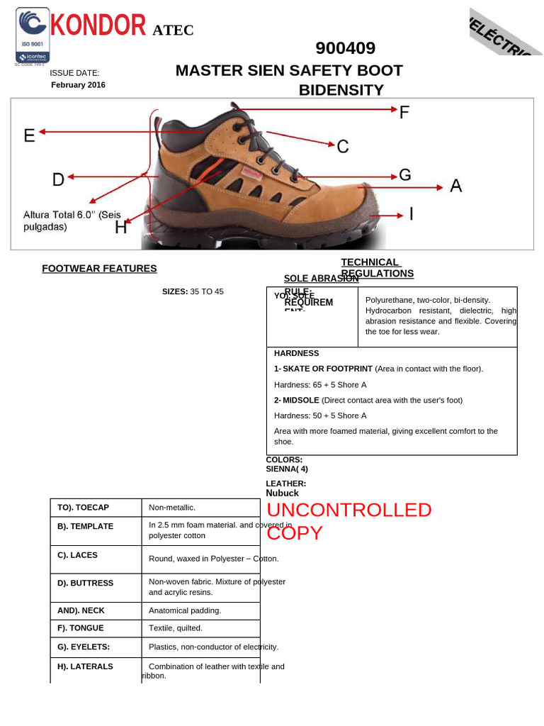 Master Sien Safety Boot Specifications | PDF | Shoe | Textiles