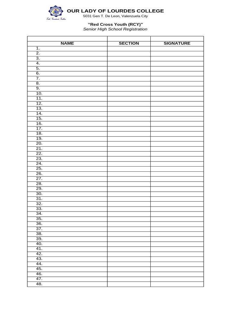 RCY Blank Registration List | PDF