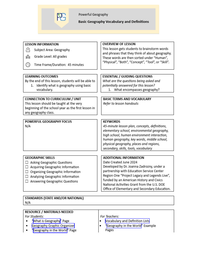PG Basic Geography Vocabulary and Definitions | PDF | Ecosystem ...