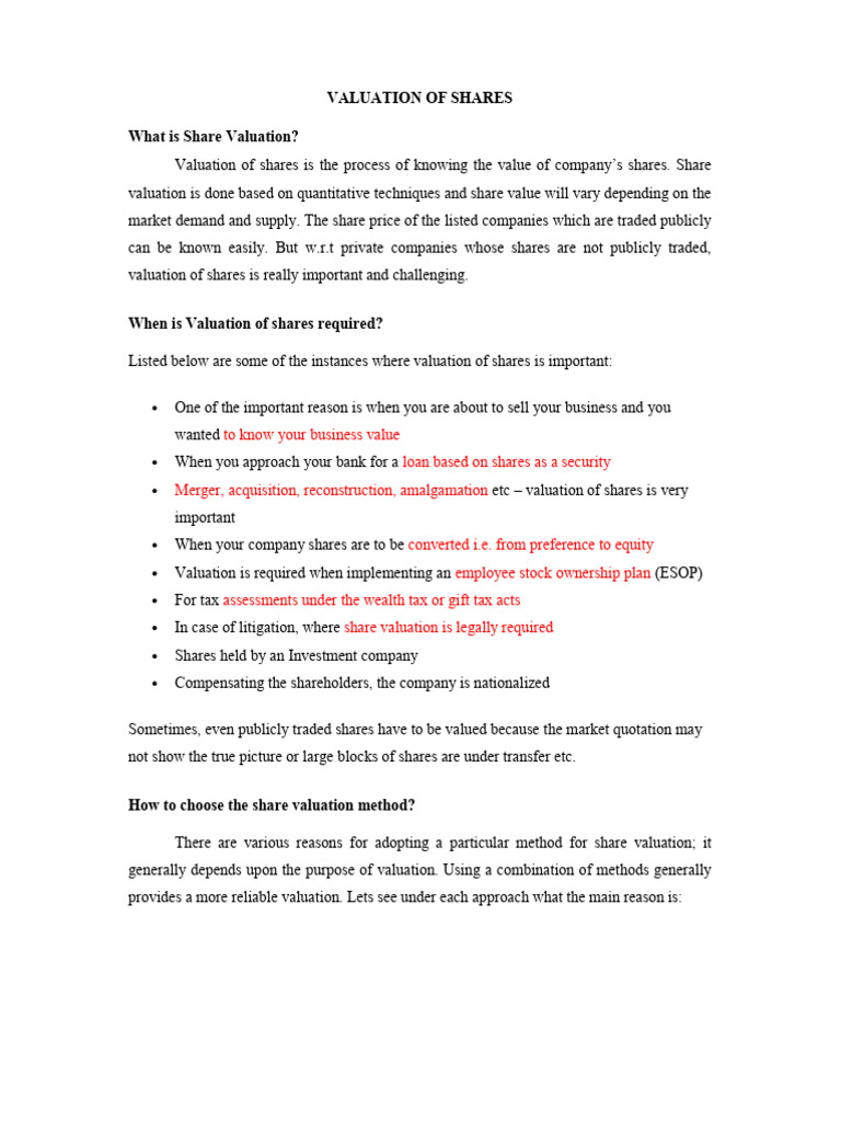 Share Valuation Methods Explained | PDF | Stocks | Valuation (Finance)