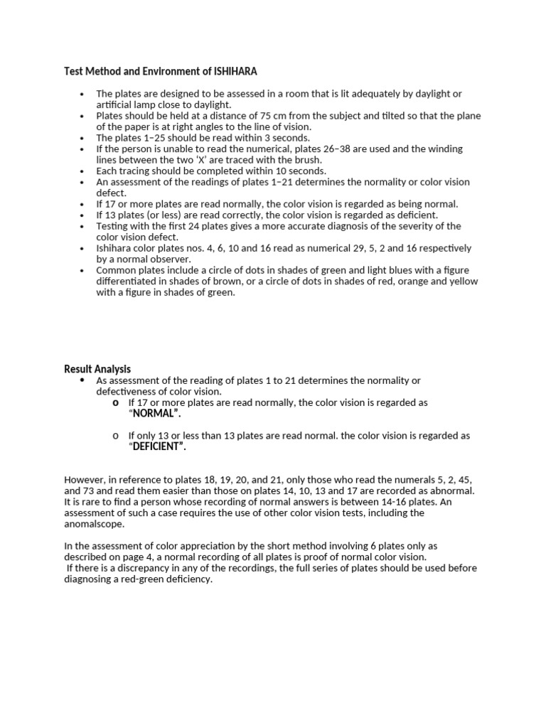 Test Method and Environment of ISHIHARA | PDF