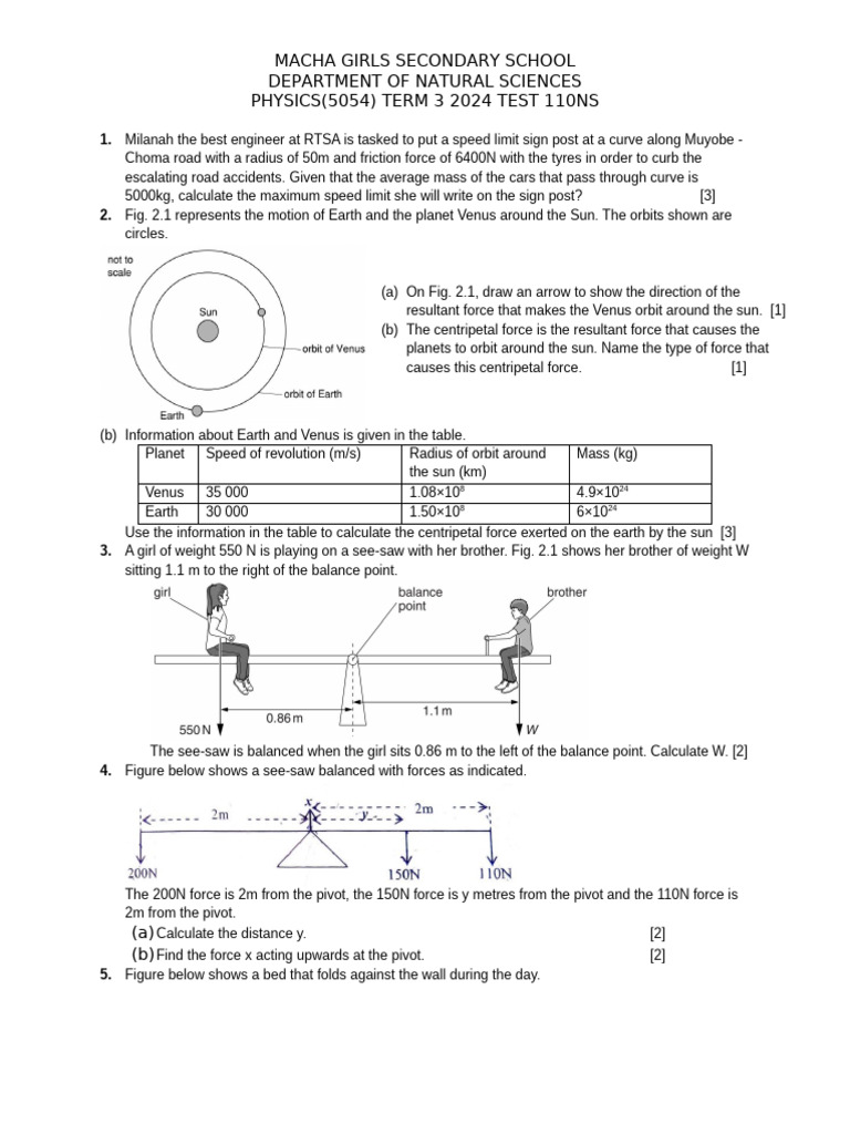 10-5 physics term 3 test 1 | PDF | Force | Orbit