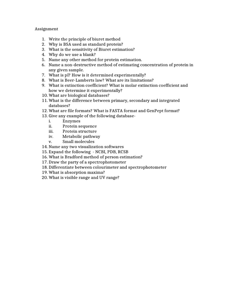 Proteins Practical Sample Viva Questions | PDF | Biotechnology ...