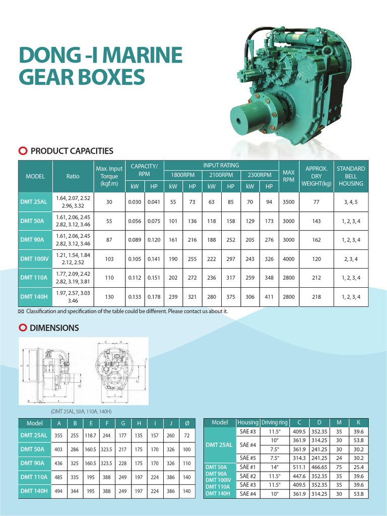 Dong-I Marine Gearbox Specifications | PDF | Horsepower | Automotive ...