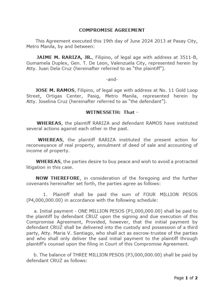Compromise Agreement - Rariza | PDF | Private Law | Common Law