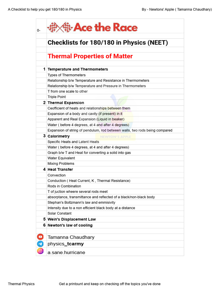 CheckList - Thermal Physics | PDF | Heat | Gases