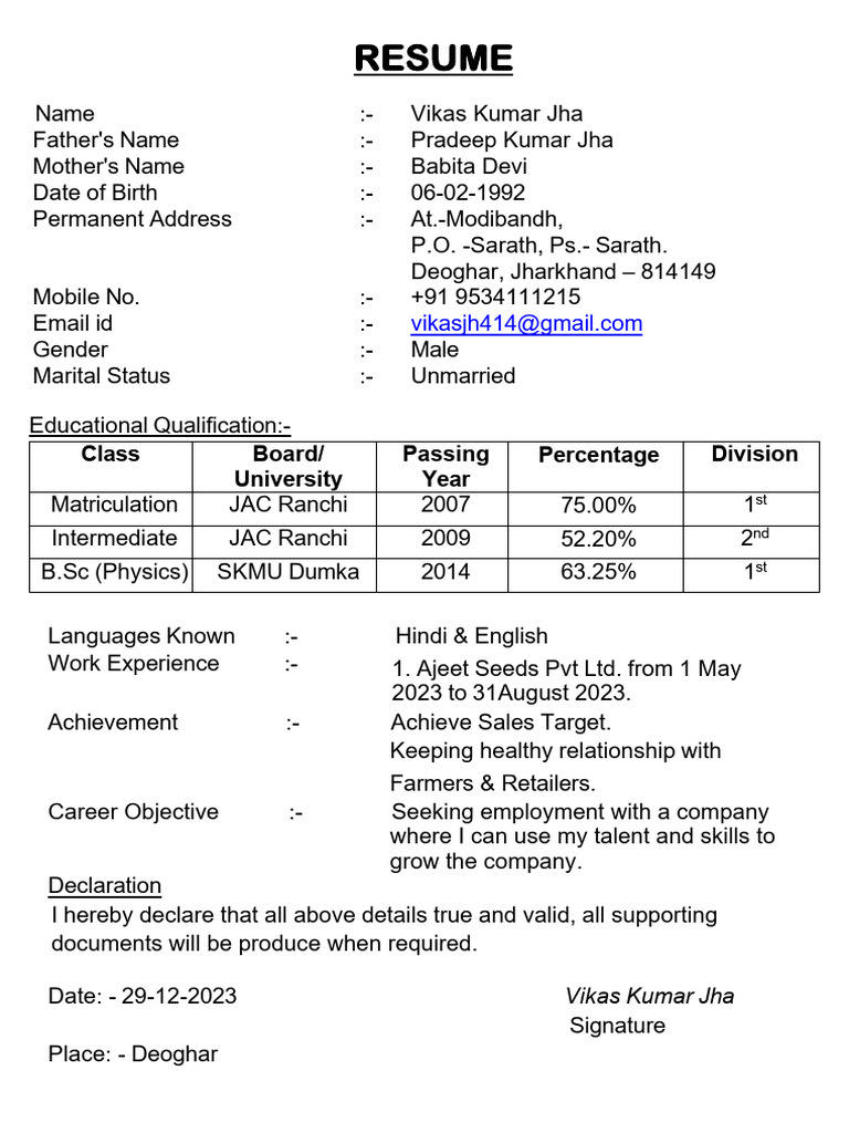 RESUME-Vikas Kumar Jha | PDF