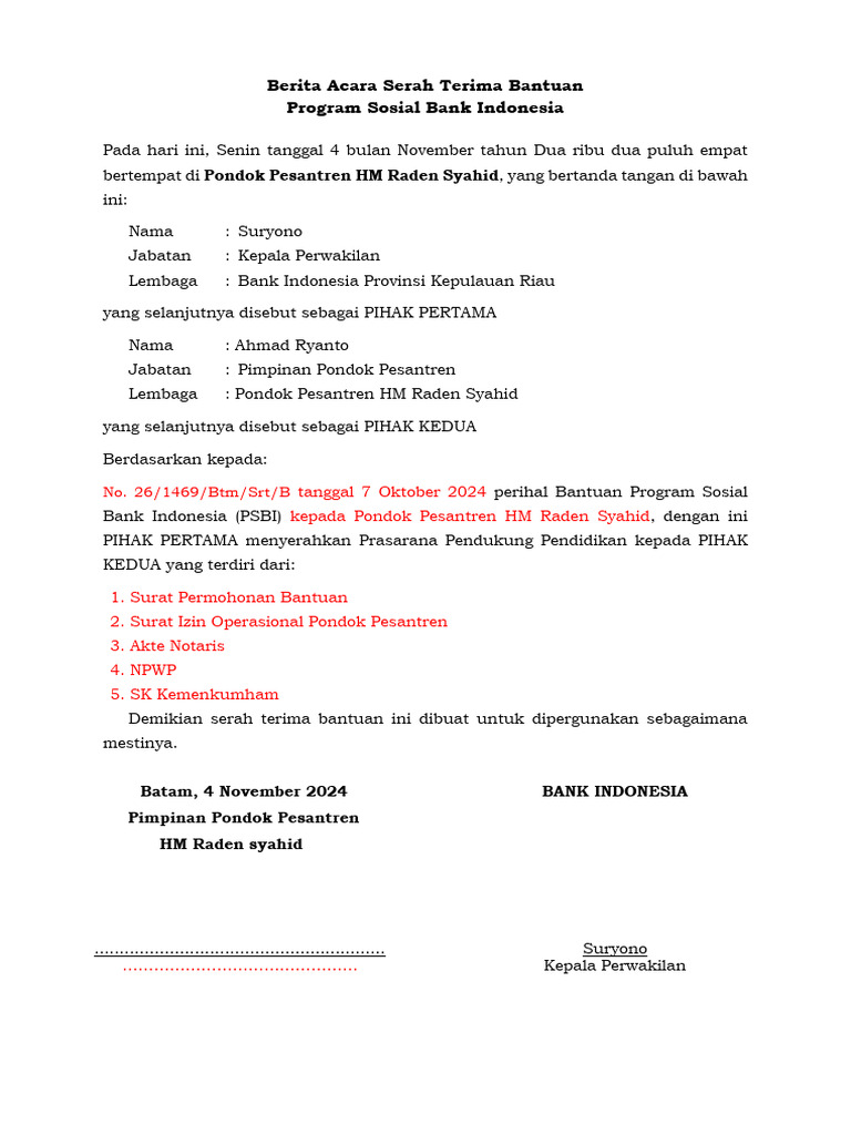 BAST - (Berita - Acara - Serah - Terima) - PSBI DEPOT AIR PPS HM RADEN ...