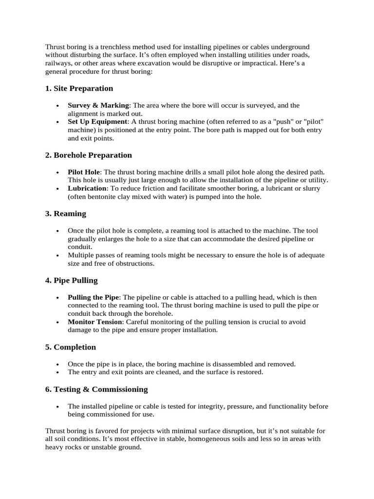 Thrust Boring: A Trenchless Installation Guide | PDF