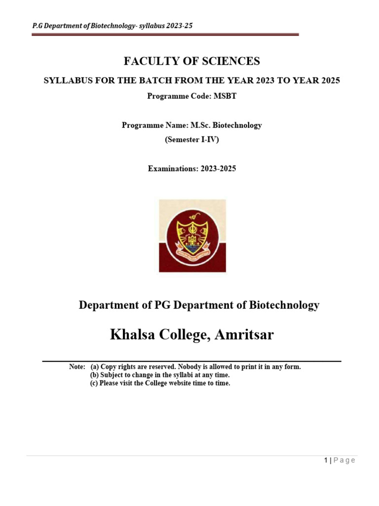M.SC Biotechnology | PDF | Cell (Biology) | Gene