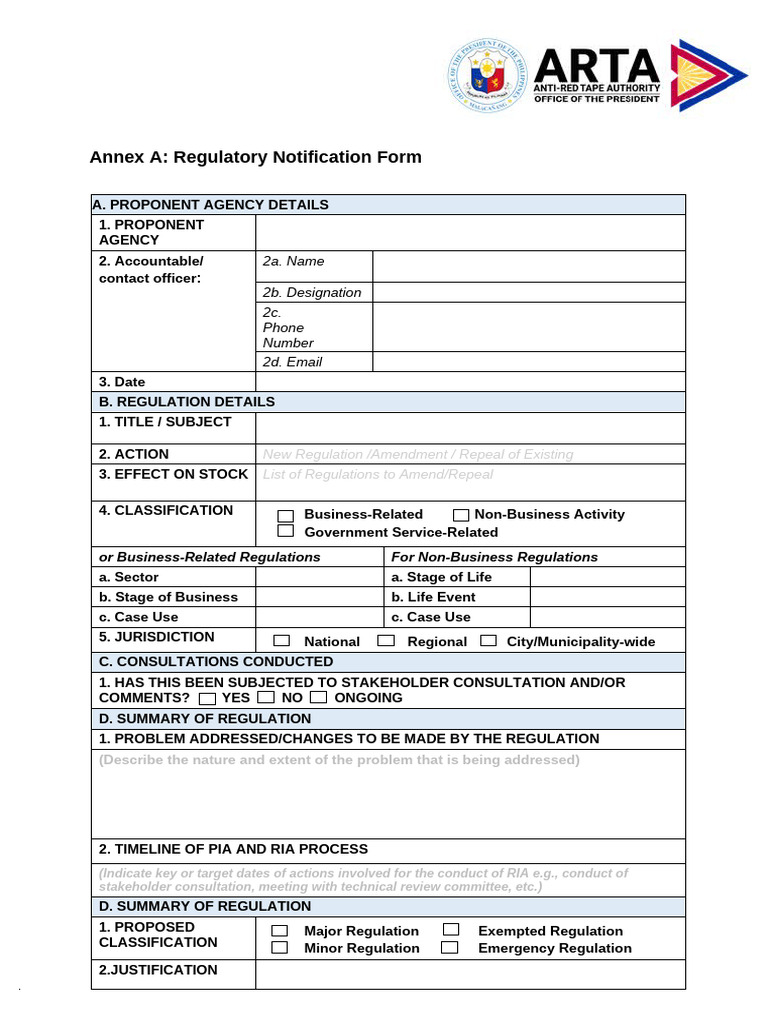 Regulatory Notification Form Template | PDF