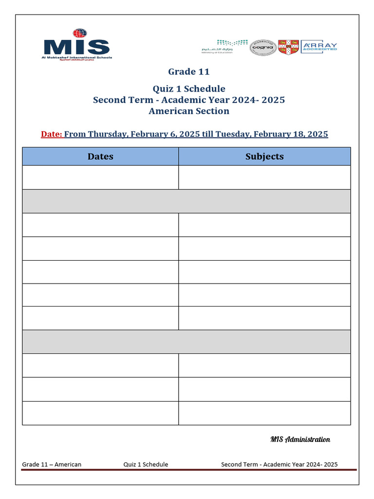 Grade 11 Quiz 1 Schedule 2nd Term 2025 | PDF | English Language ...