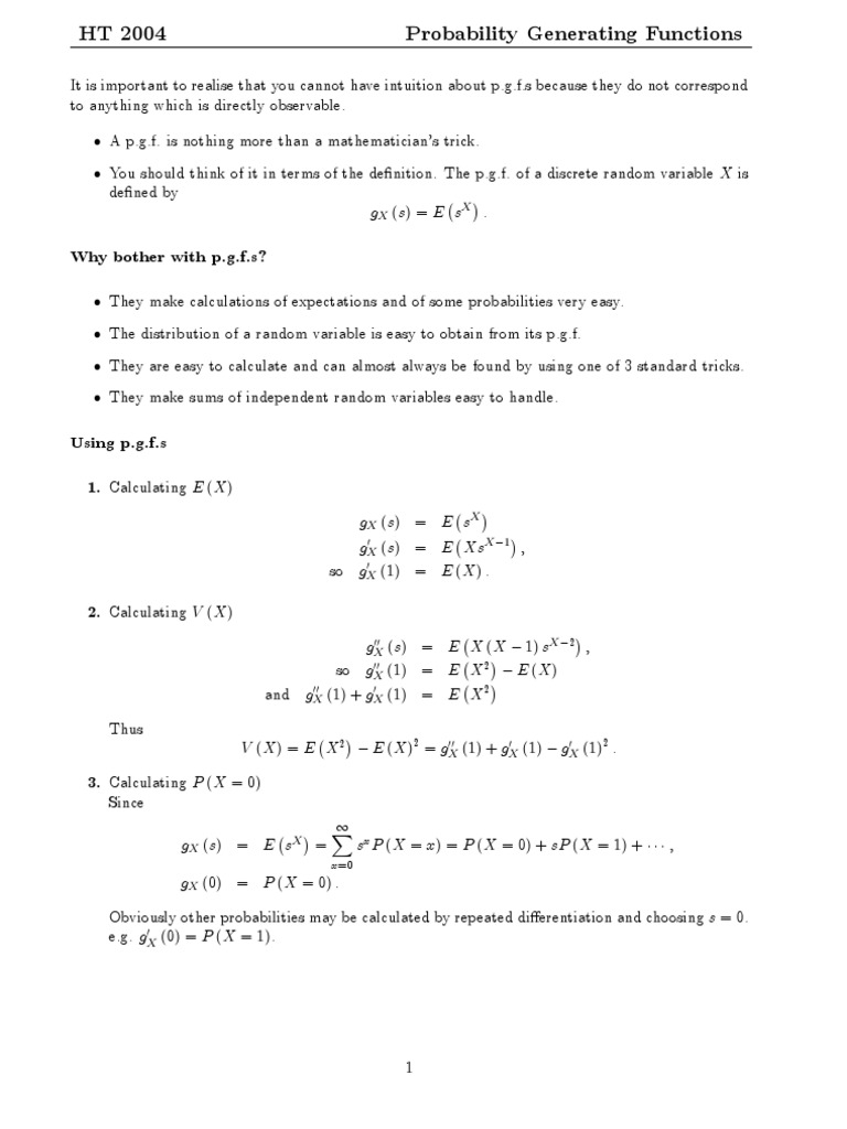 Probability Generating Functions | PDF | Random Variable | Expected Value Probability Generating Functions | PDF | Random Variable | Expected Value